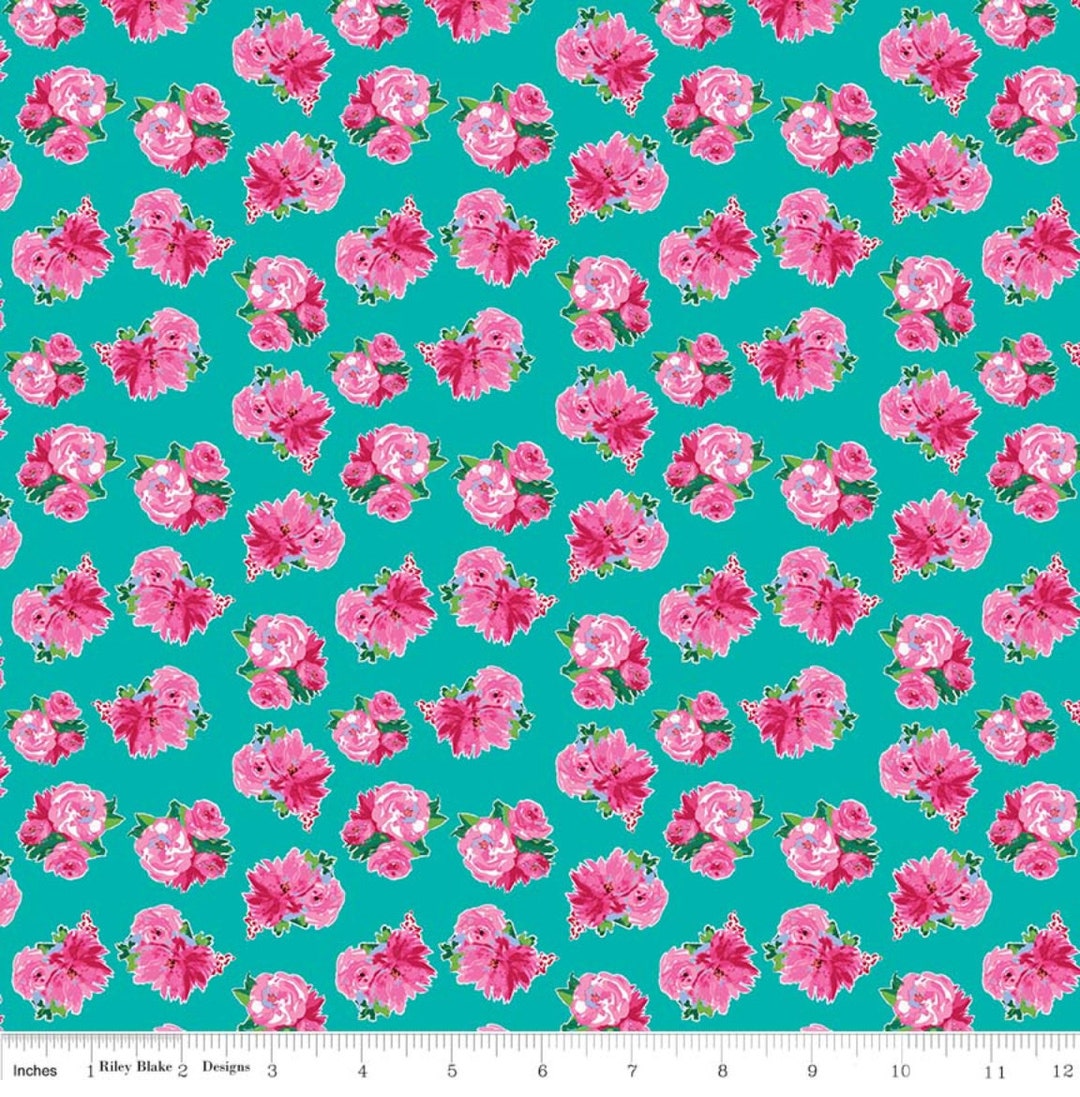 Lila Tueller for Riley Blake berkshire Garden Small Floral in Aqua 100% ...