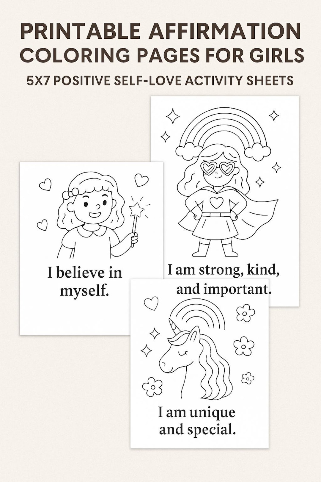 Printable Affirmation Coloring Pages for Girls | 5x7 Positive Self-love ...