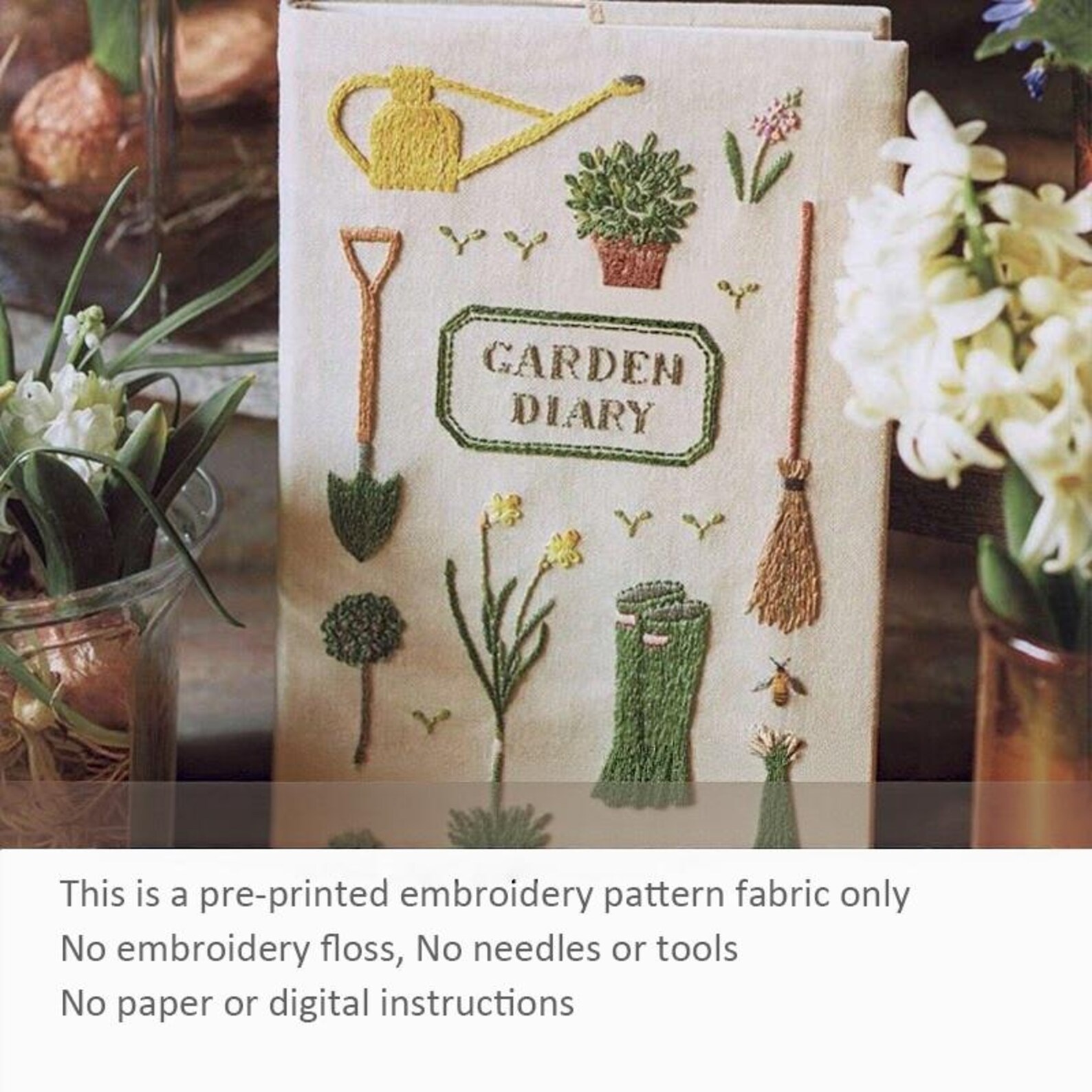 Garden Diary Embroidery Pattern Fabric – Washable Transfer Design for ...