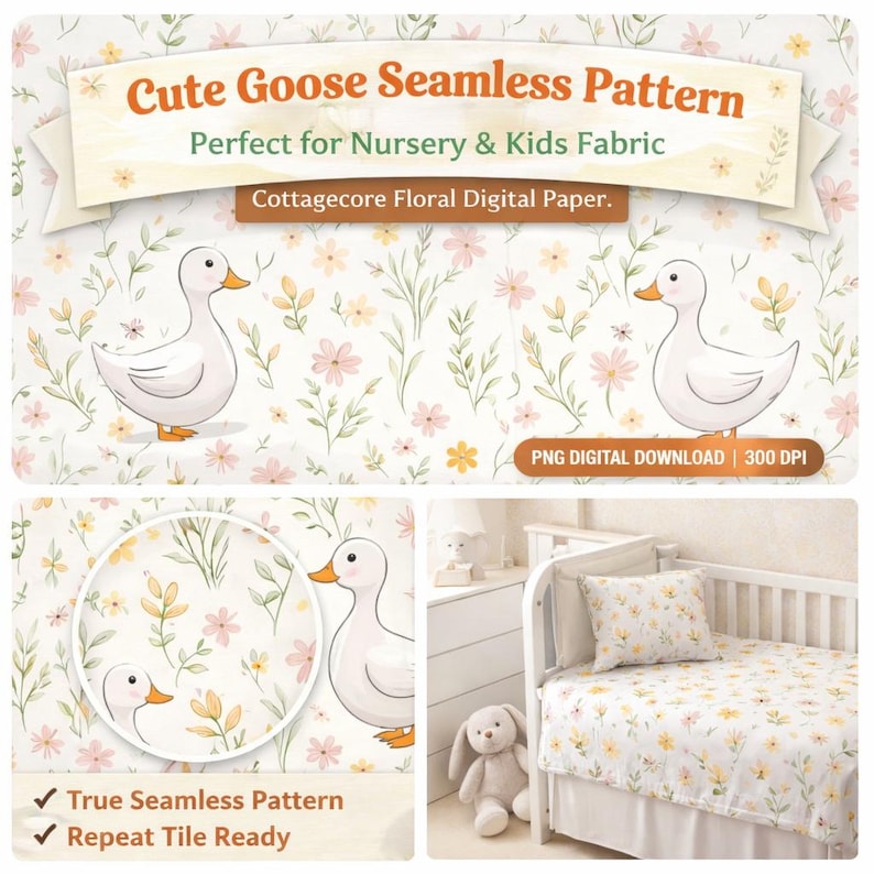 Silly Goose Seamless Pattern | Nursery & Kids Fabric PNG (digital ...