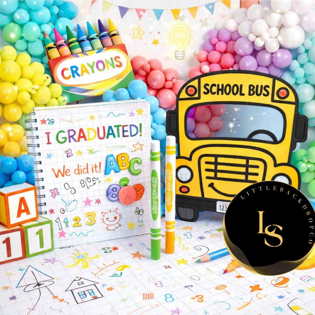 Graduation Backdrop PNG, Preschool Graduation Background, School Bus ...