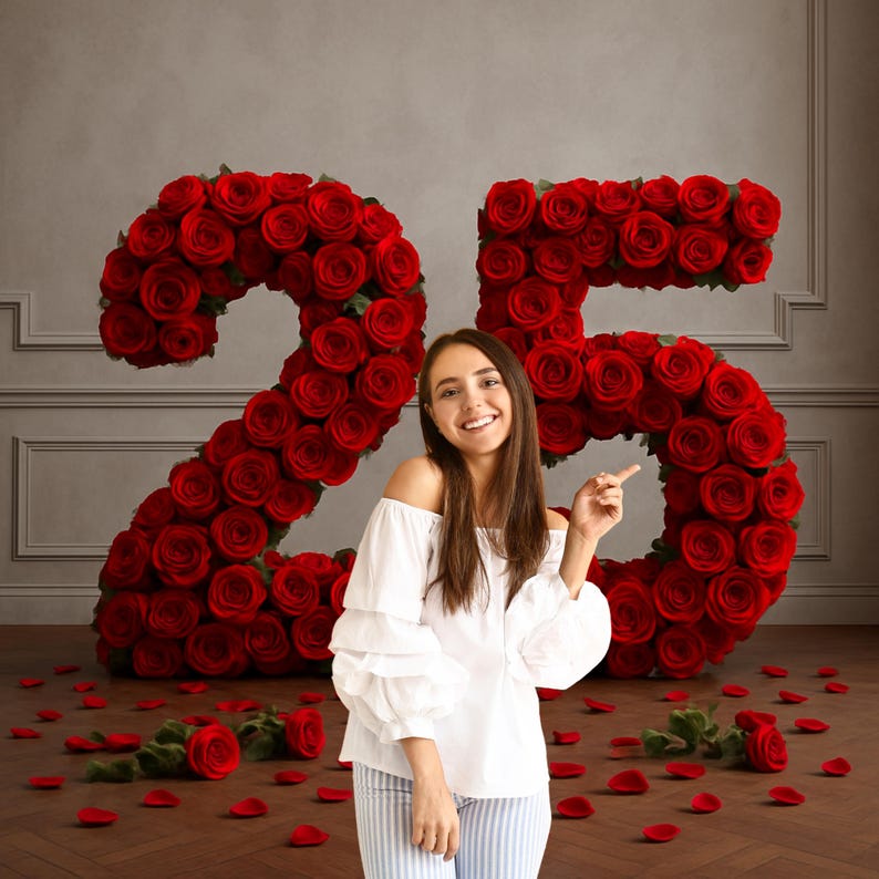 Red Rose Number 25 Backdrop, Elegant Anniversary Design (PNG) - Etsy