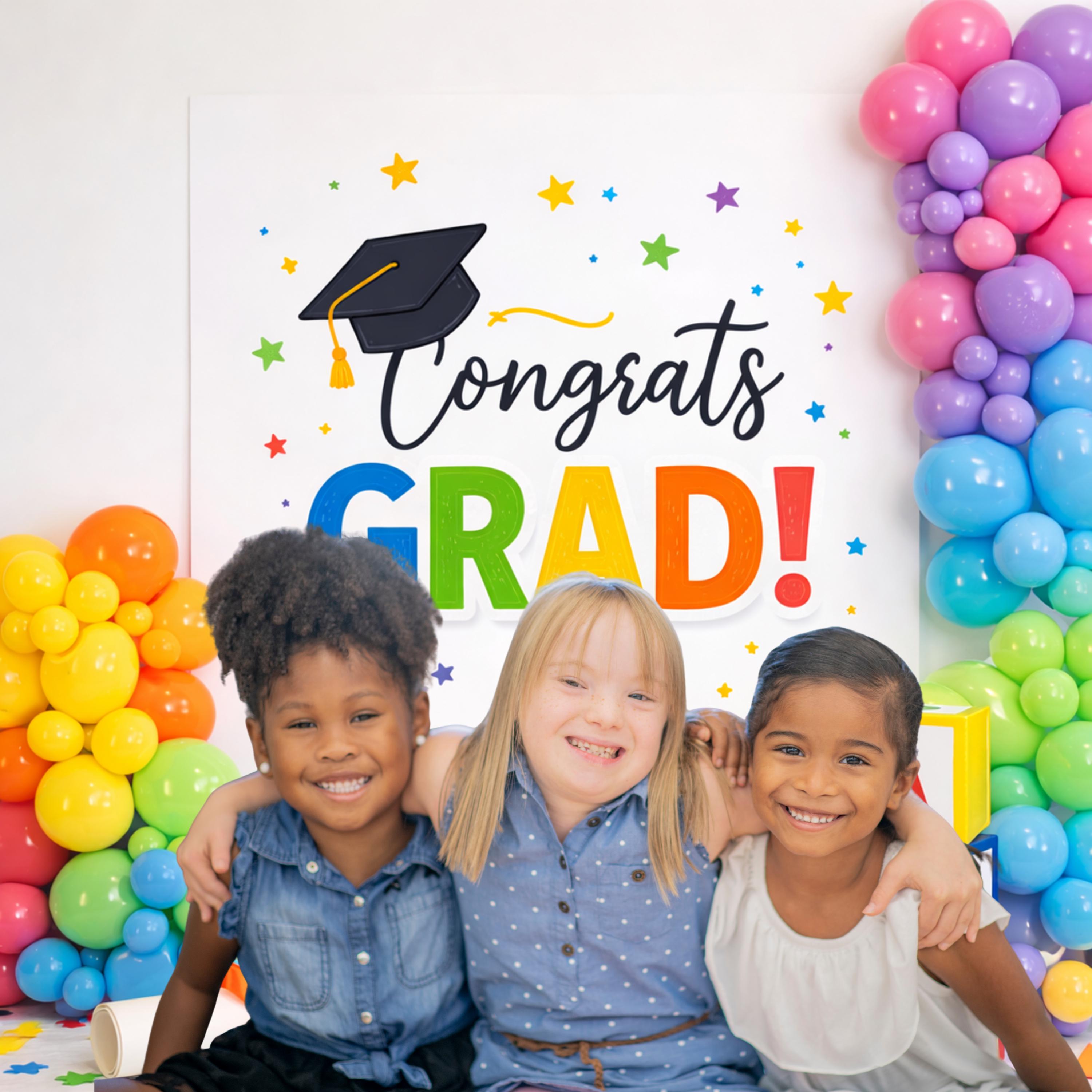 Kids Graduation Backdrop PNG, Congrats Grad Background, Kindergarten ...