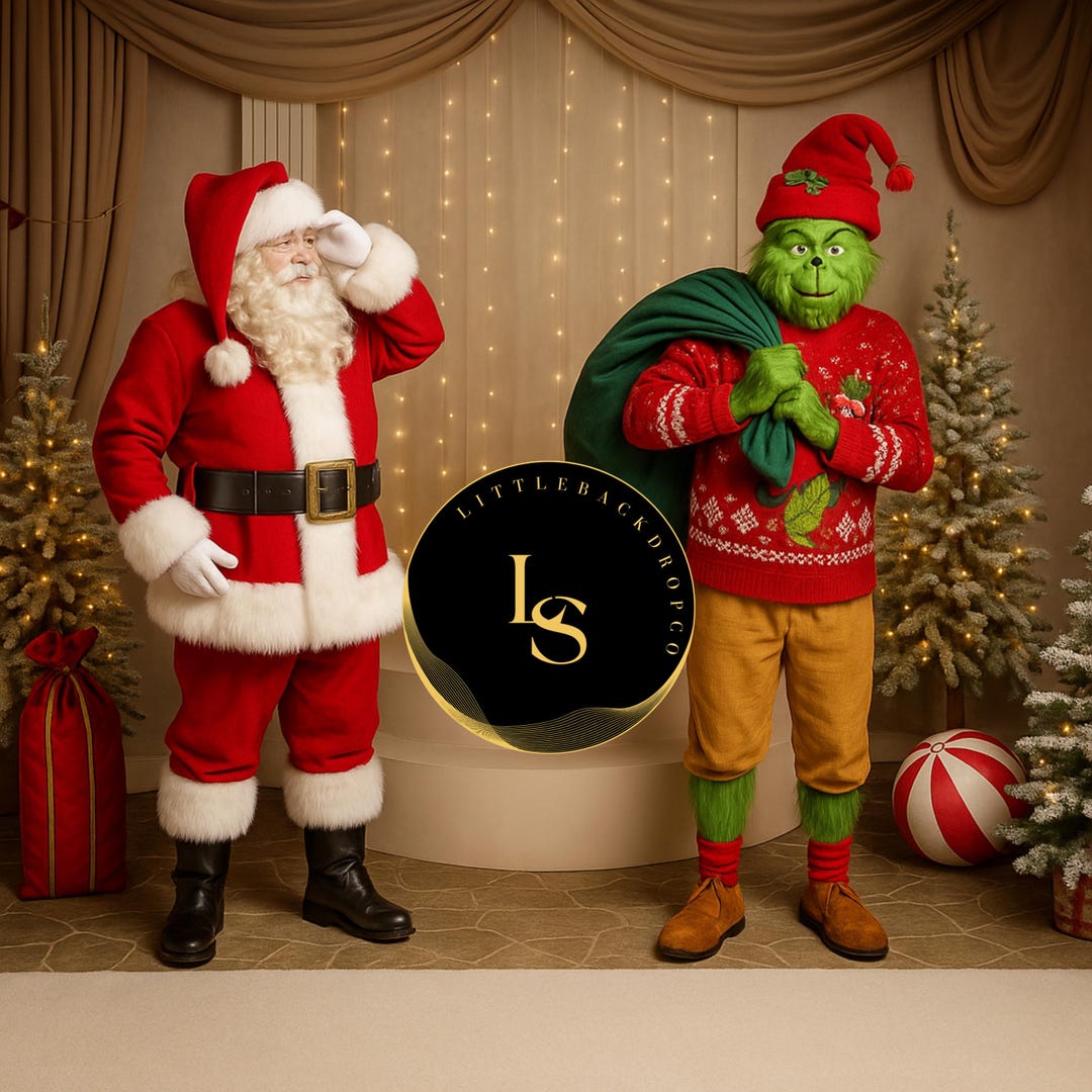 Santa and Grinch Sweater Backdrop, Cozy Christmas Stage, Funny Holiday ...