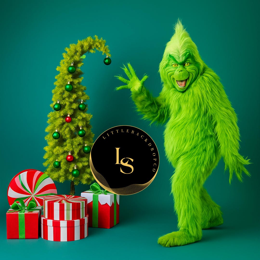 Grinch Christmas Backdrop With Curved Tree and Gifts, Funny Whoville ...