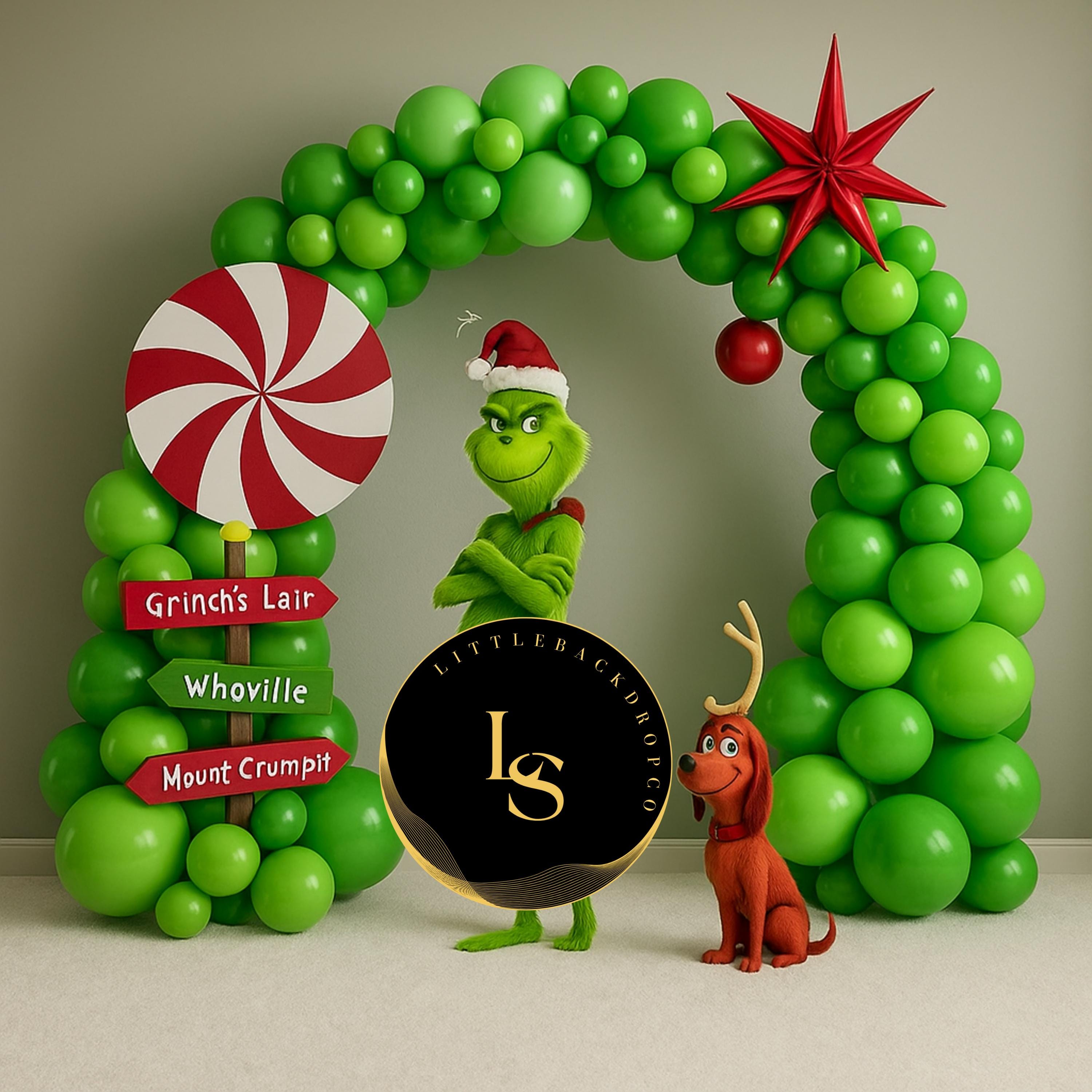 Grinch and Max Balloon Arch Backdrop, Funny Whoville Christmas Scene ...