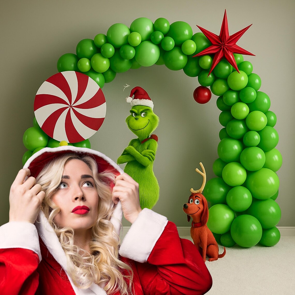 Grinch and Max Balloon Arch Backdrop, Funny Whoville Christmas Scene ...