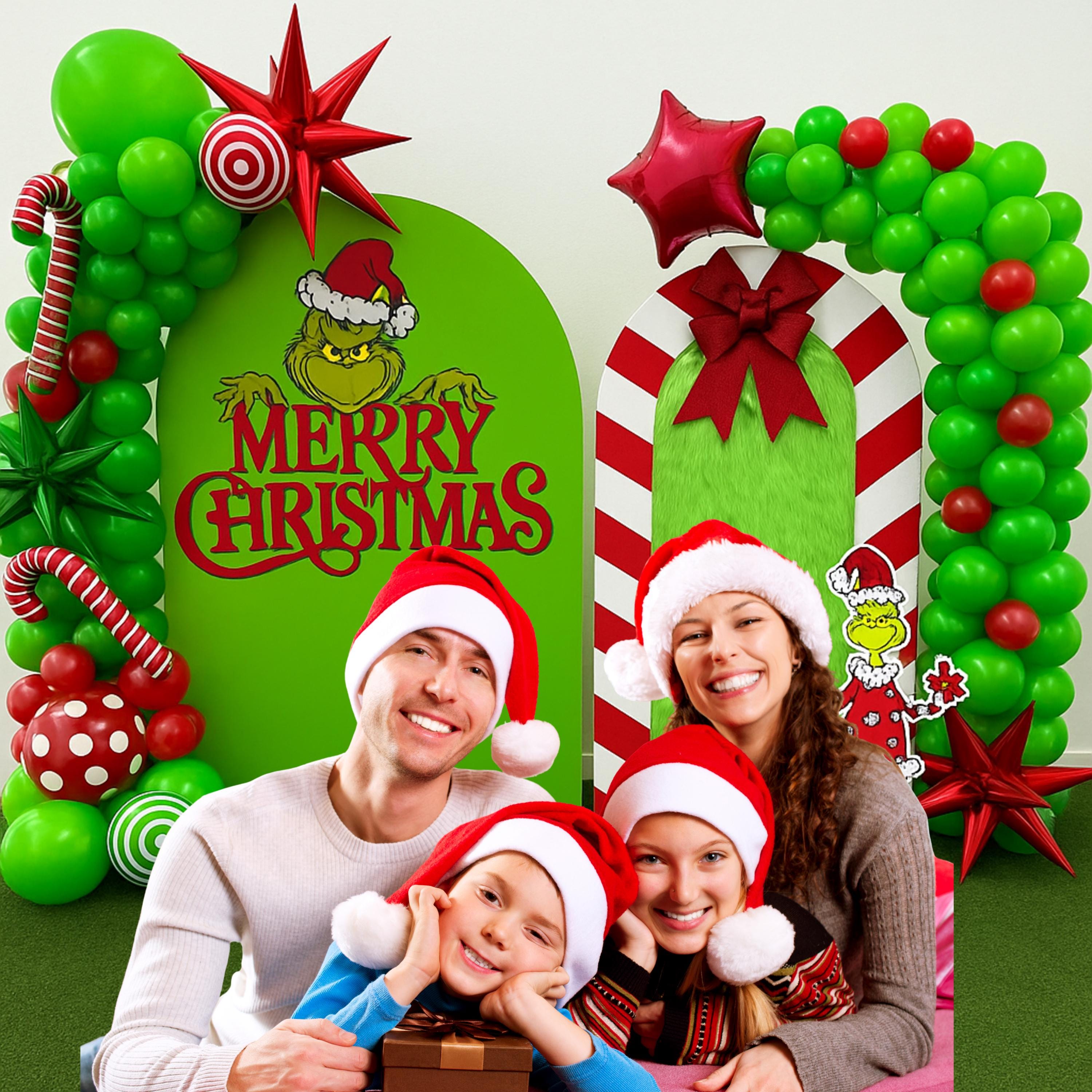 Grinch Christmas Backdrop With Candy Cane Balloon Arch, Whoville ...