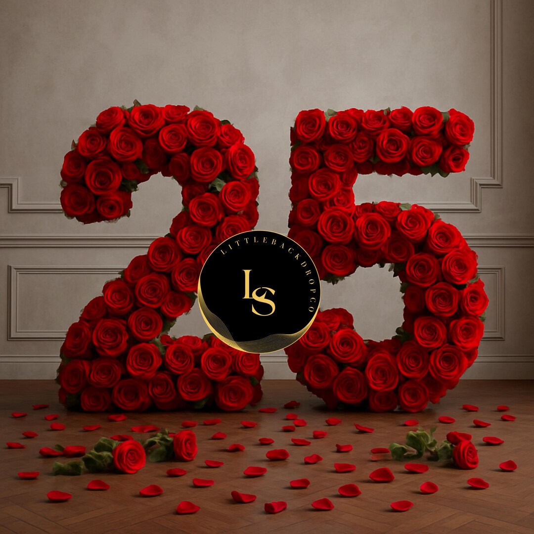 Red Rose Number 25 Backdrop, Elegant Anniversary Design (PNG) - Etsy