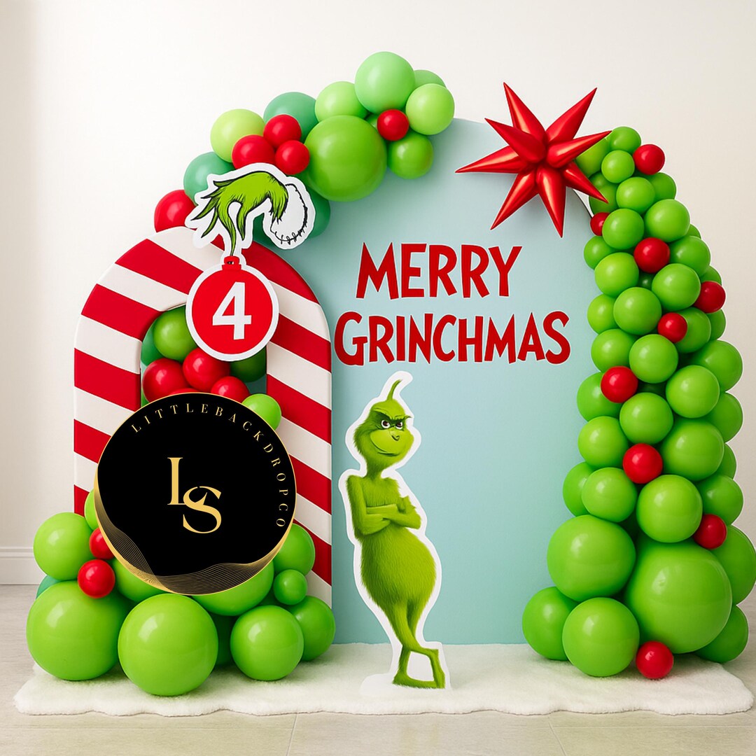 Merry Grinchmas Balloon Backdrop, Green Red Holiday Wall, Whoville ...
