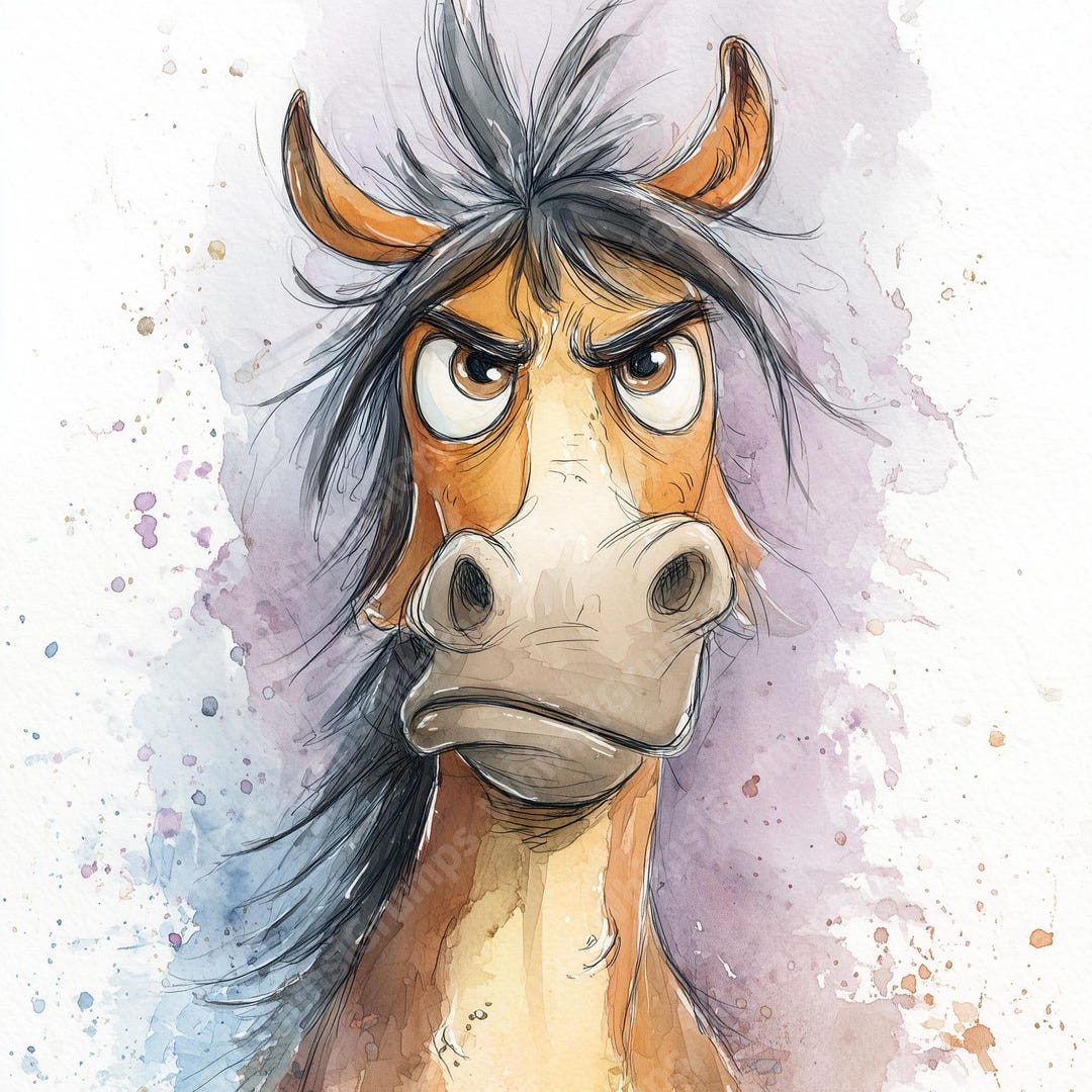 10 Grumpy Horse Clipart Bundle, Watercolor Sarcastic Quirky Silly ...