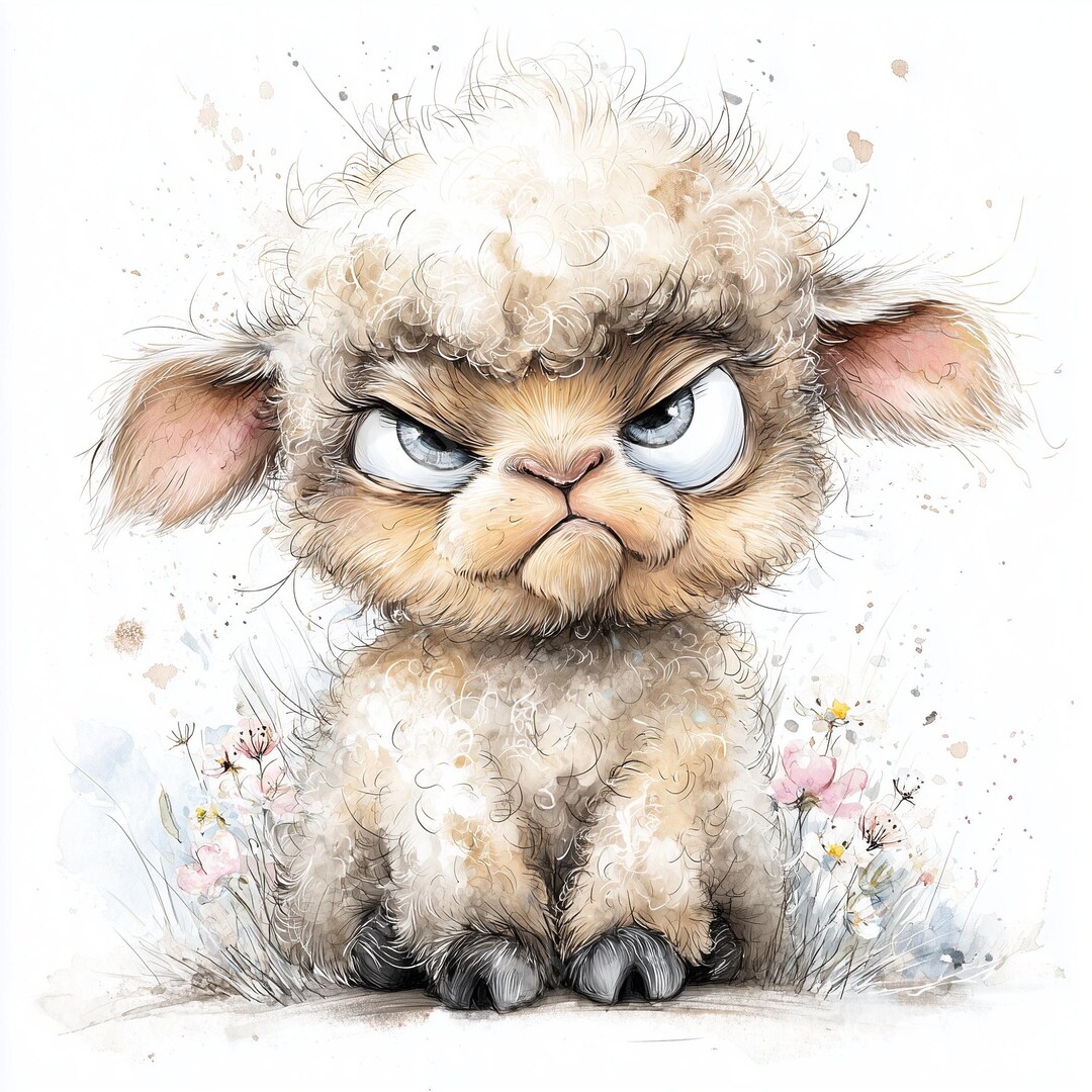 10 Watercolor Grumpy Sheep Clipart Bundle – Quirky Silly Animal Pngs ...