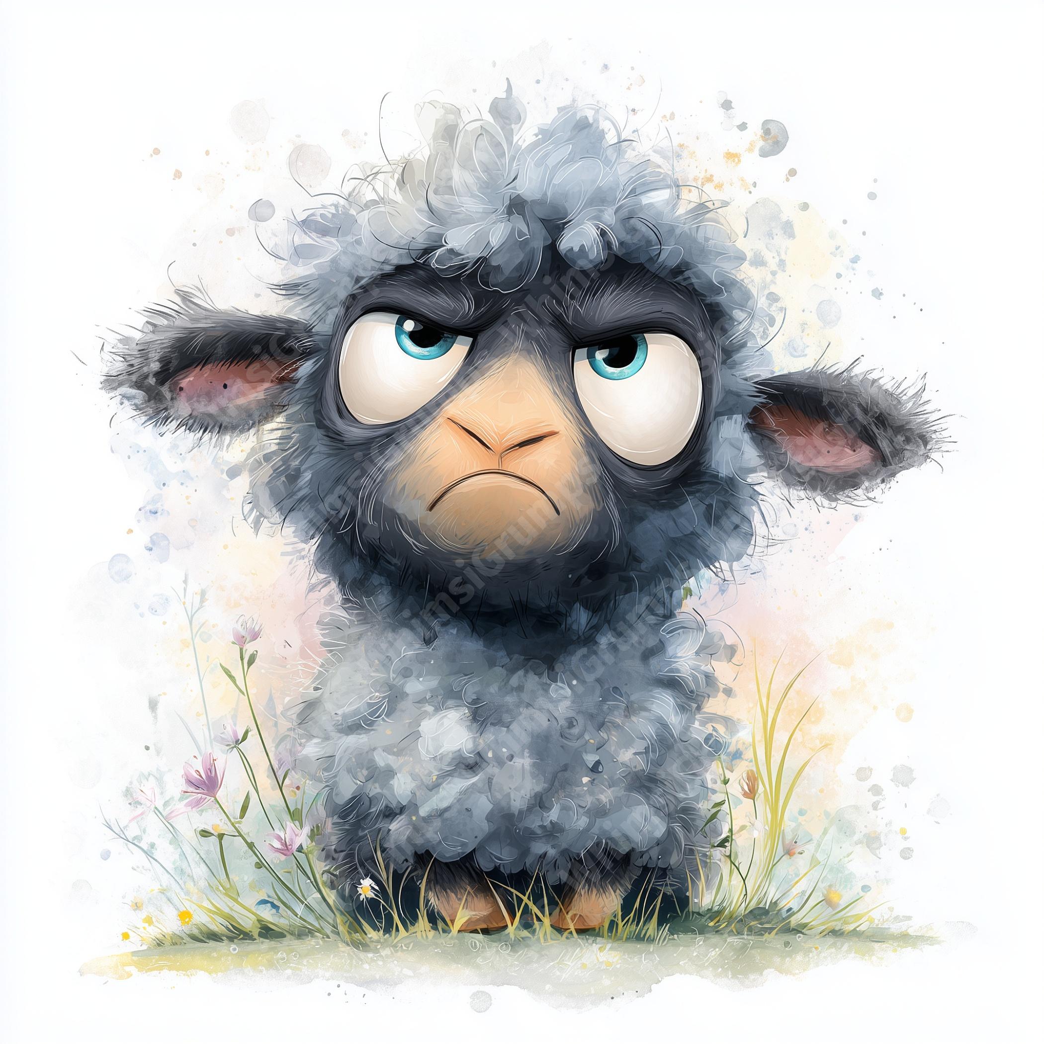 10 Watercolor Grumpy Sheep Clipart Bundle – Quirky Silly Animal Pngs ...