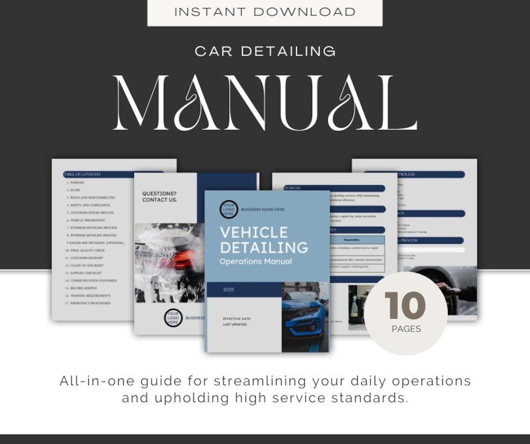 Editable Car Detailing Operations Manual | Canva Editable SOP for Auto ...