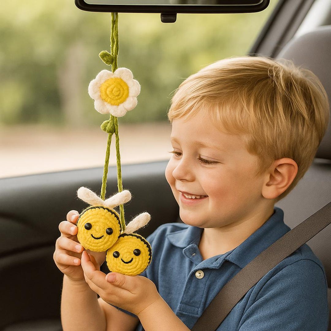 Handmade Crochet Bee Car Hanging, Cute Crochet Bee, Amigurumi Bee, Car ...