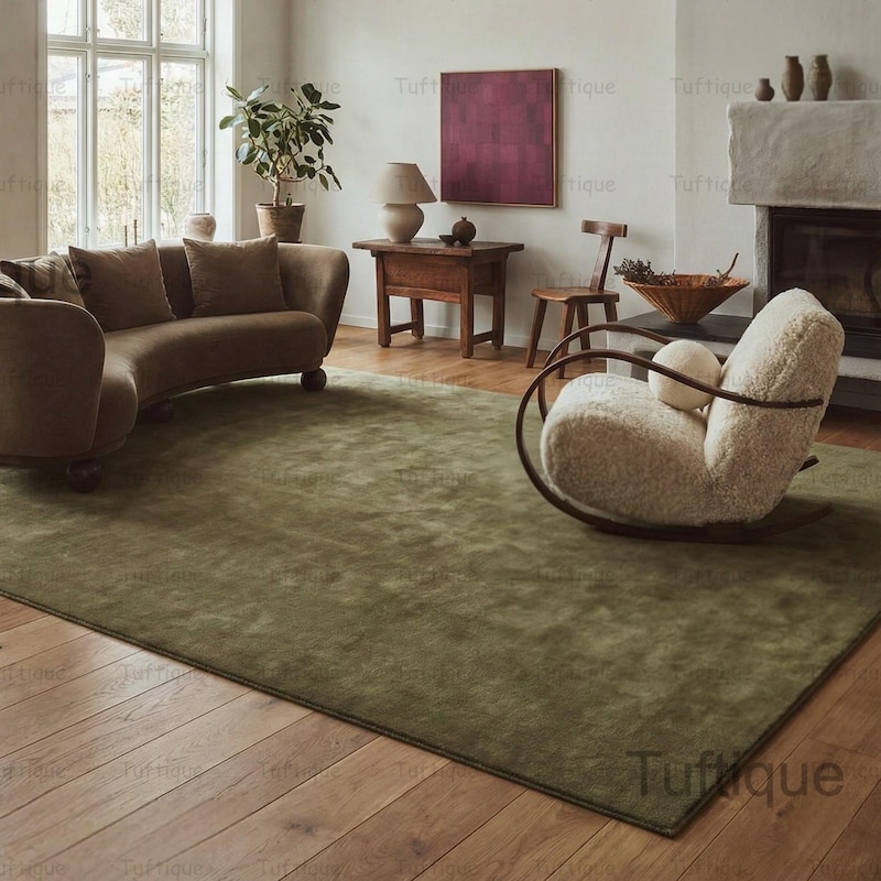 Wool Area Rugs Moss Green - Etsy