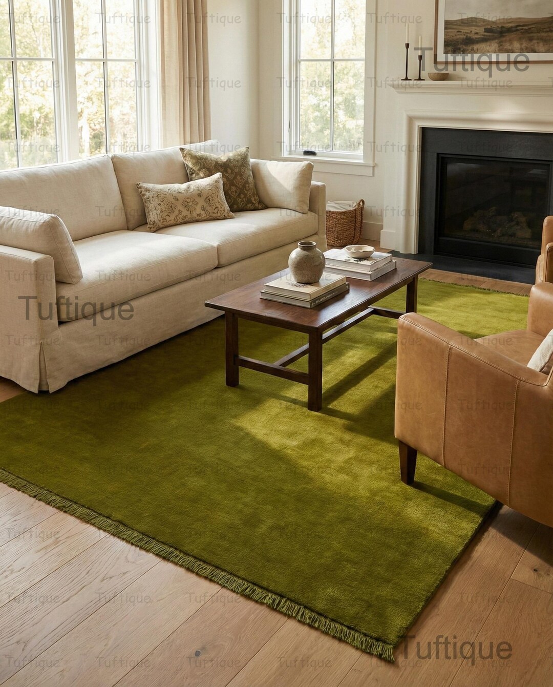 Handloom Milano Green Wool Area Rug | Plush Soft Bedroom Carpet With ...