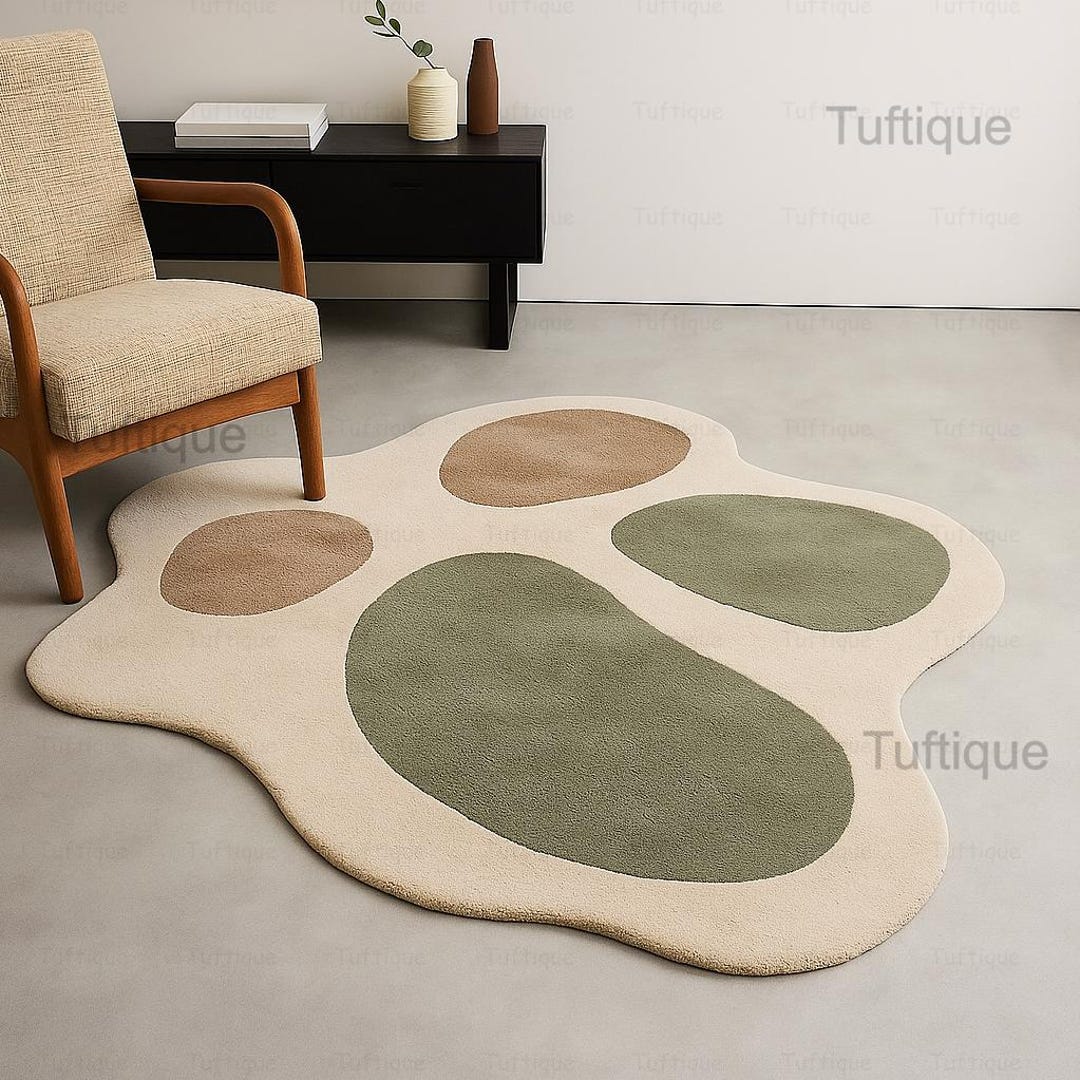 Hand Tufted Irregular Shaped Rug – Modern Abstract Area Rug – Cream ...