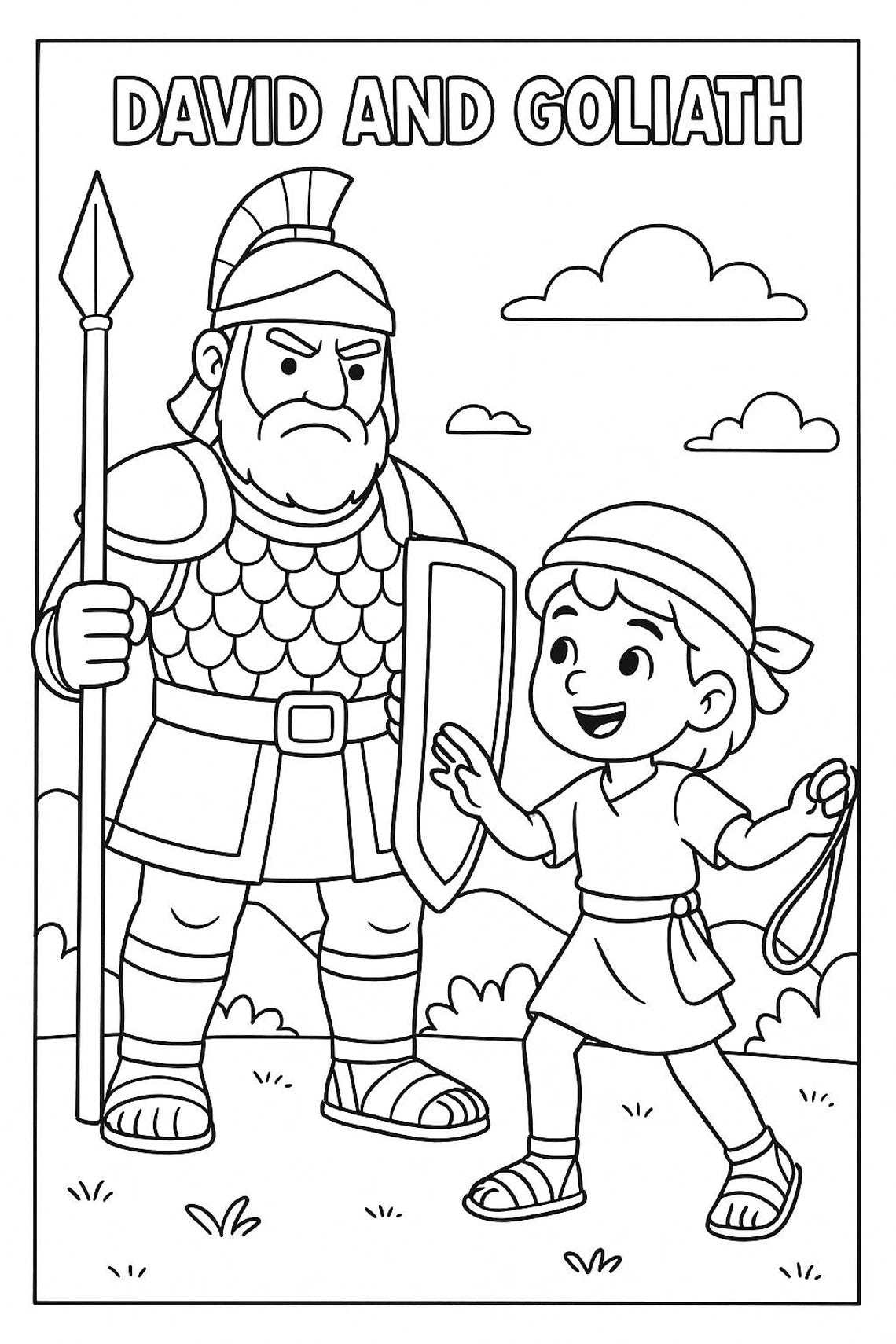 David and Goliath Coloring Page & Bible Story for Kids | Sunday School ...