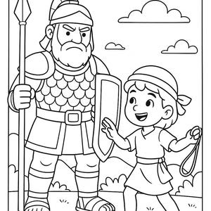 David and Goliath Coloring Page & Bible Story for Kids | Sunday School ...