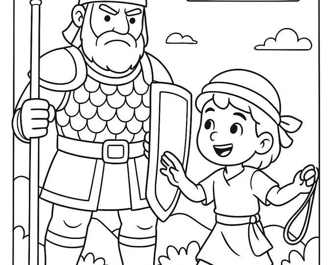 David and Goliath Coloring Page & Bible Story for Kids | Sunday School ...