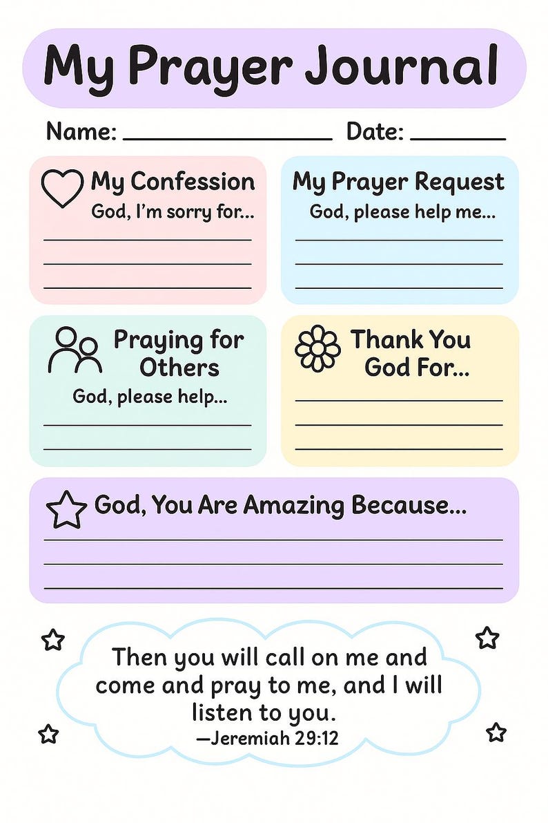 Kids Prayer Printable Pack: Coloring Page, Prayer Journal & Guide (PDF ...