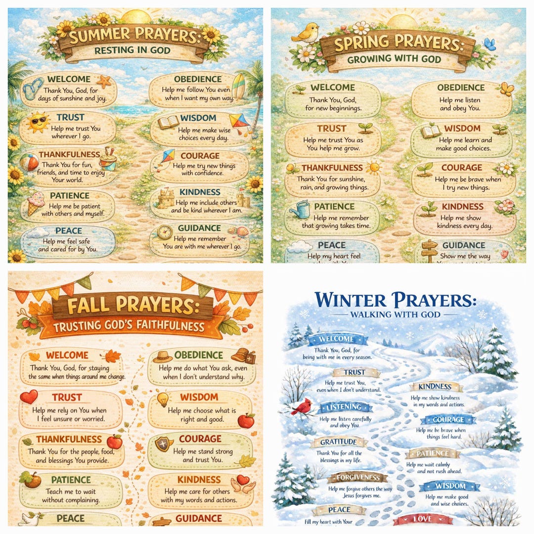 Seasonal Prayers for Kids Printable Bundle | Christian Prayer Posters ...