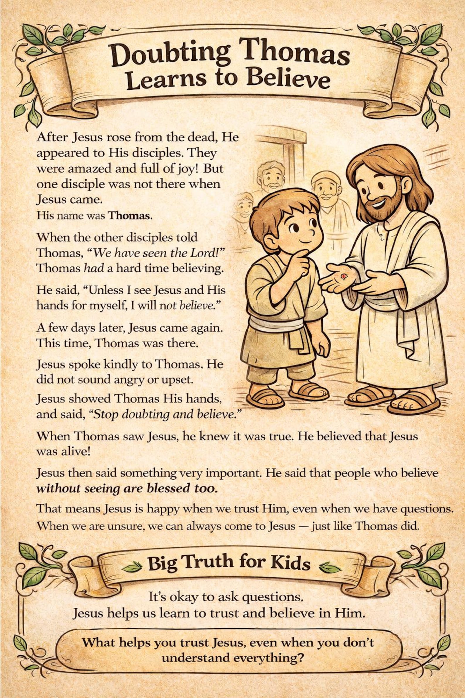 Doubting Thomas Bible Activity Set for Kids | Coloring Page, Story and ...