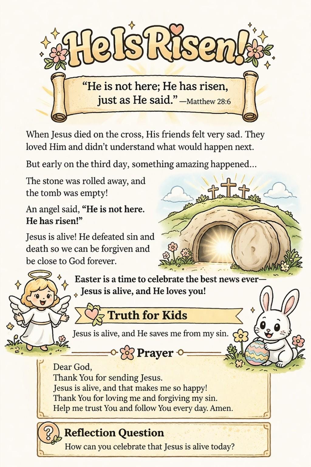 Christian Easter Bundle for Kids | He is Risen Craft, Coloring Page ...