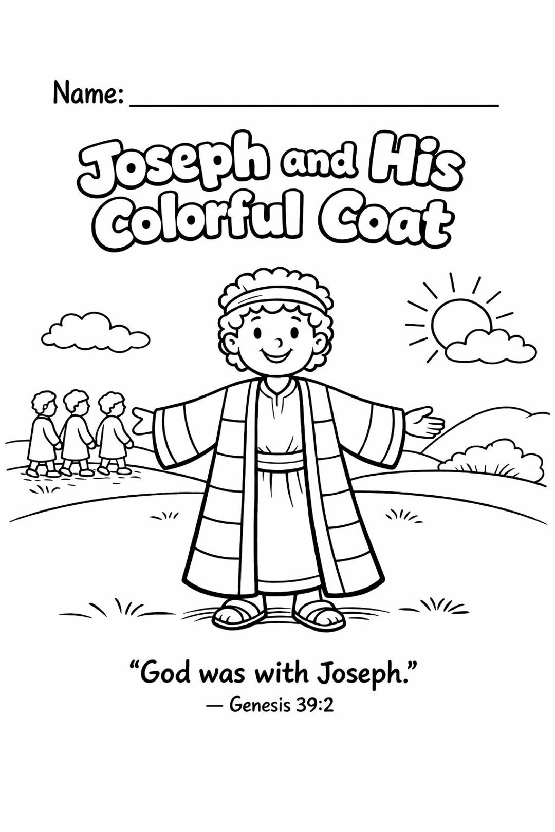 Joseph and His Colorful Coat Coloring Page & Bible Story for Kids ...