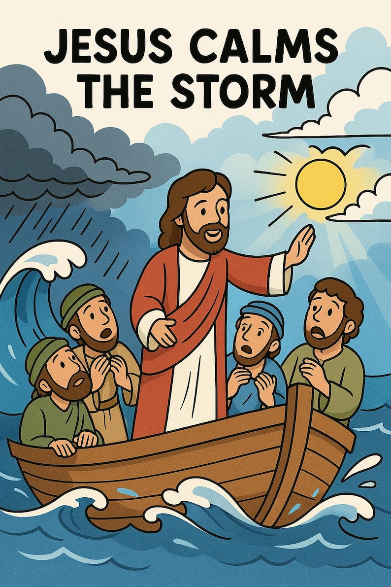 Jesus Calms the Storm – Bible Story Printable Pngs for Kids | Coloring Page + Illustrated Poster ...