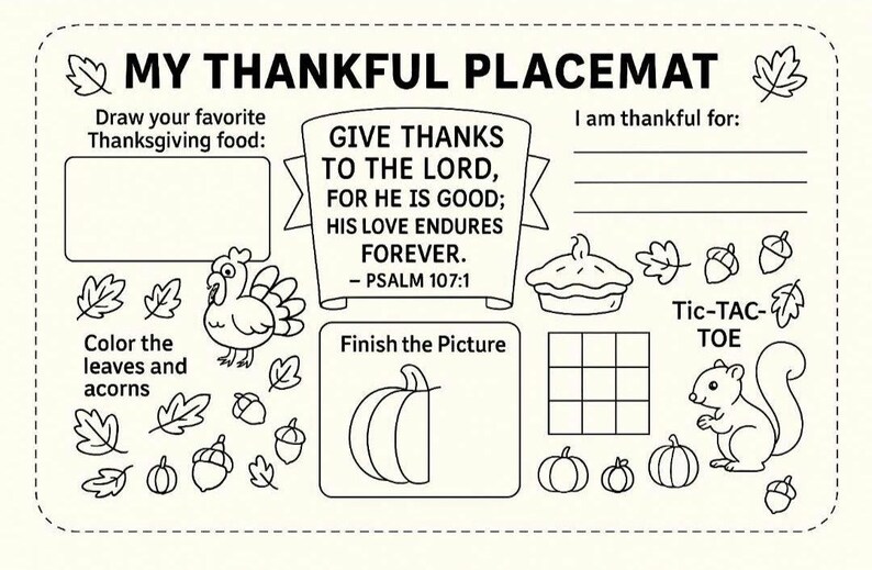 Thanksgiving Kids Activity Bundle: Coloring, Cards, Placemat (PDF + PNG ...