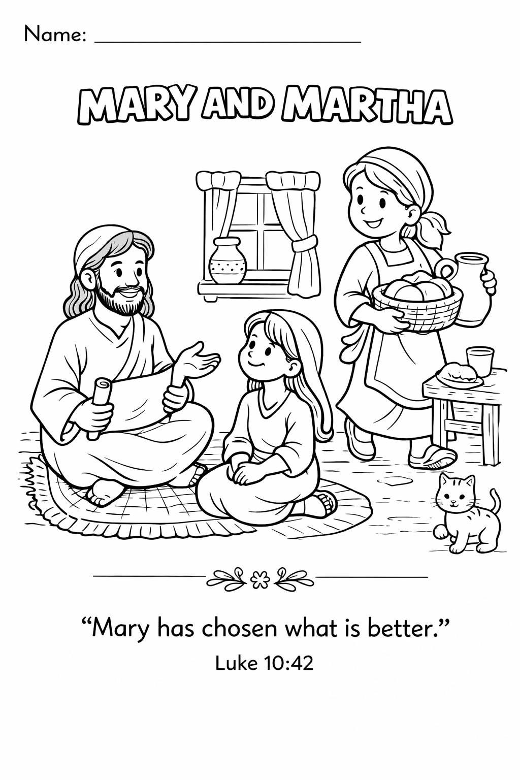 Mary and Martha Bible Lesson Printable | Luke 10:42 Sunday School Craft ...