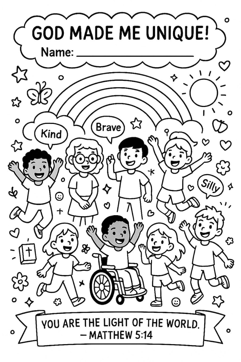 Kids Christian Coloring Page: "god Made Me Special" Bible Activity Set ...