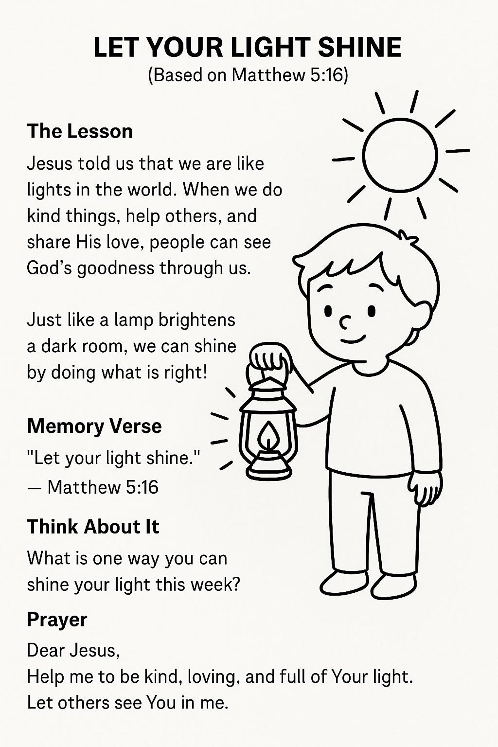 Let Your Light Shine Coloring Page & Illustrated Bible Story: Christian ...