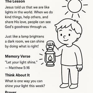 Let Your Light Shine Coloring Page & Illustrated Bible Story: Christian ...