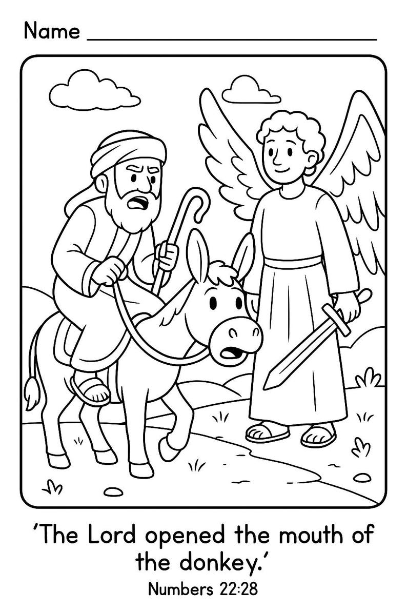 Balaam and the Talking Donkey Coloring Page: Unique Christian Kids ...