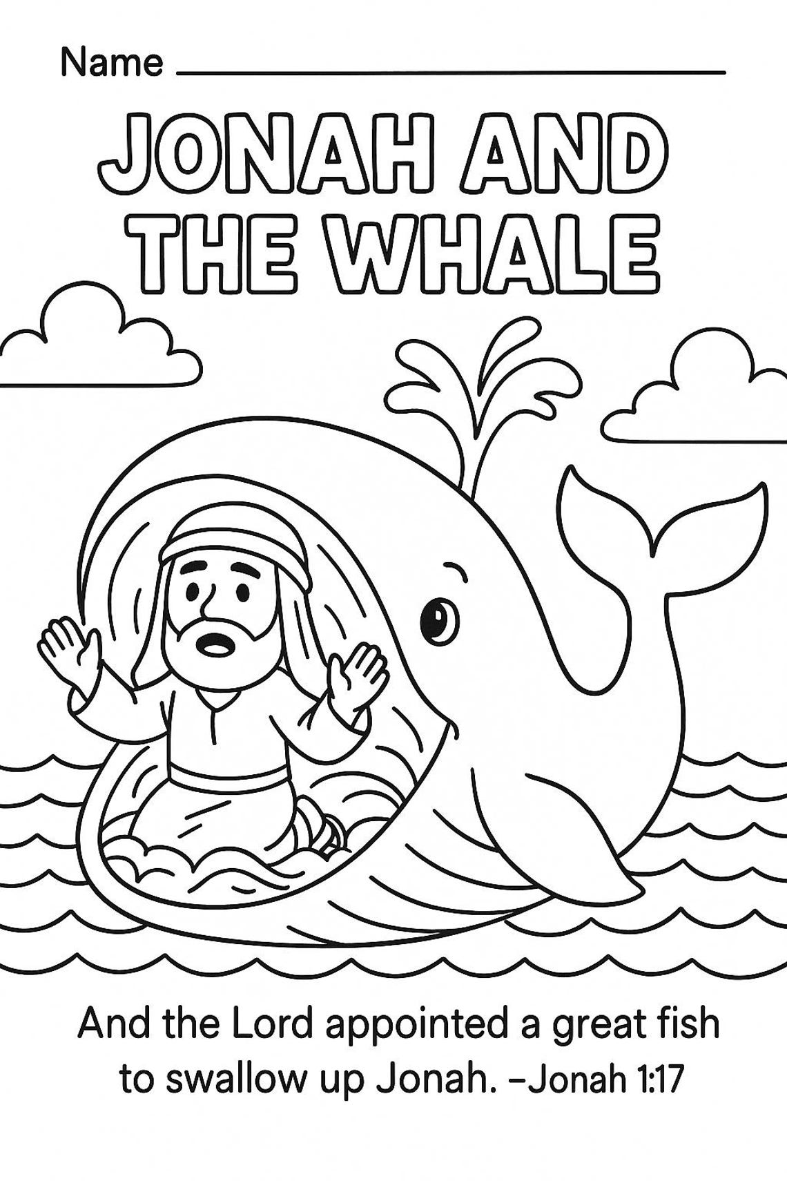 Jonah and the Whale Story & Coloring Page: Christian Kids Activity (PDF ...