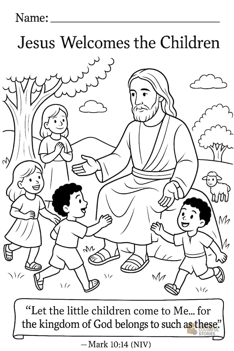 Jesus Loves the Children Printable Set: Bible Story, Coloring Page ...