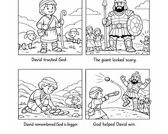 David and Goliath Coloring Page & Bible Story for Kids | Sunday School ...