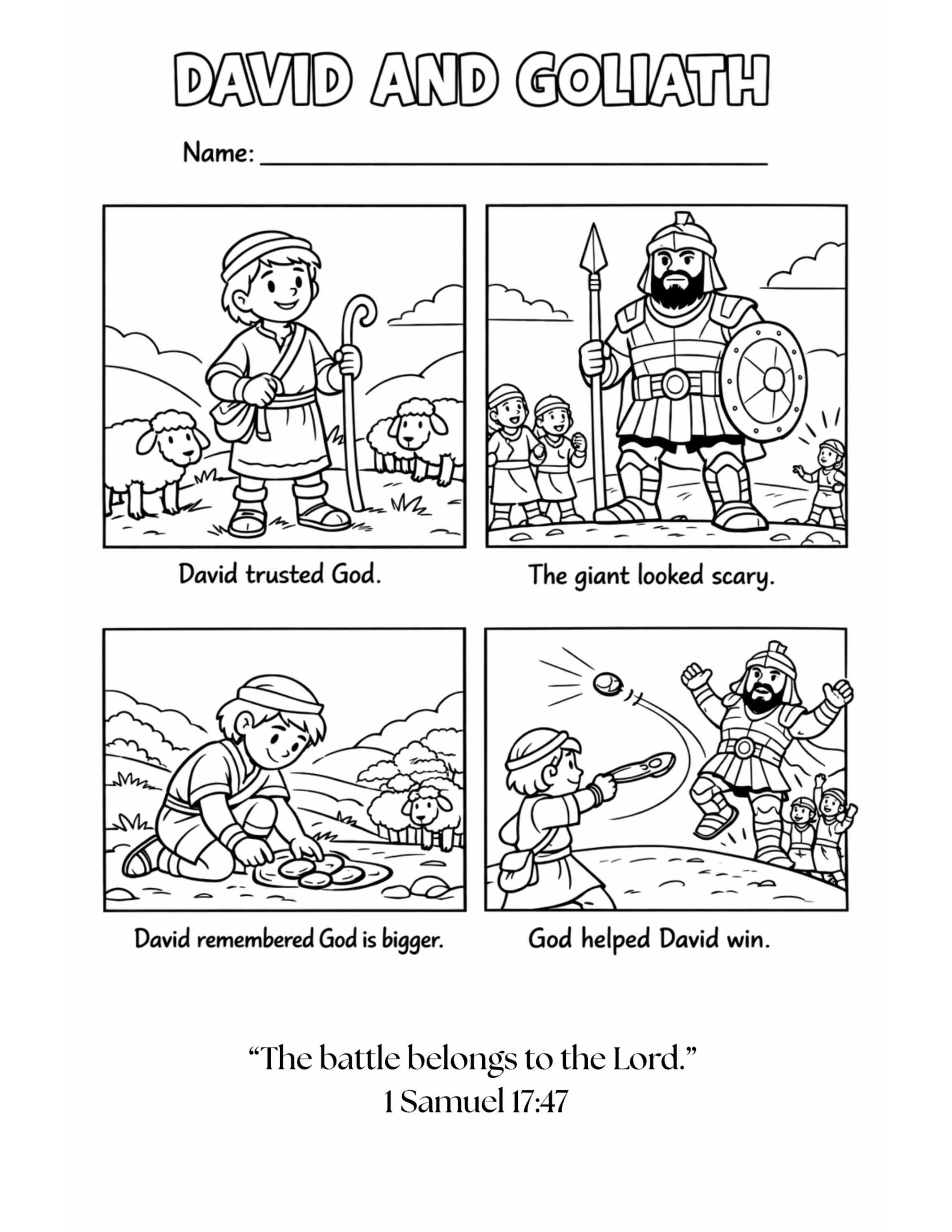 David and Goliath Coloring Page & Devotional | Bible Story Printable ...