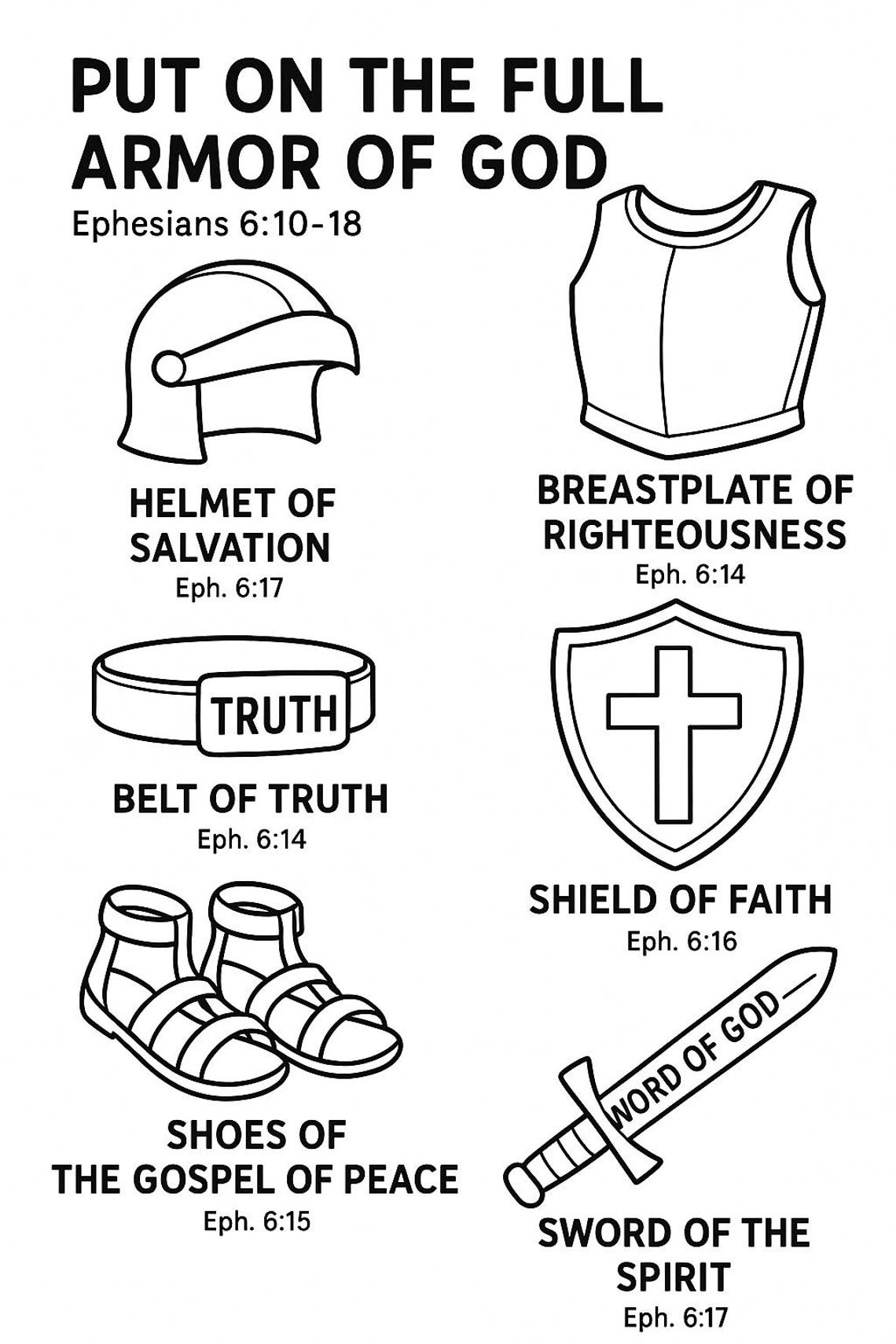 Armor of God Coloring Page & Bible Lesson: Ephesians 6 Printable (PDF ...