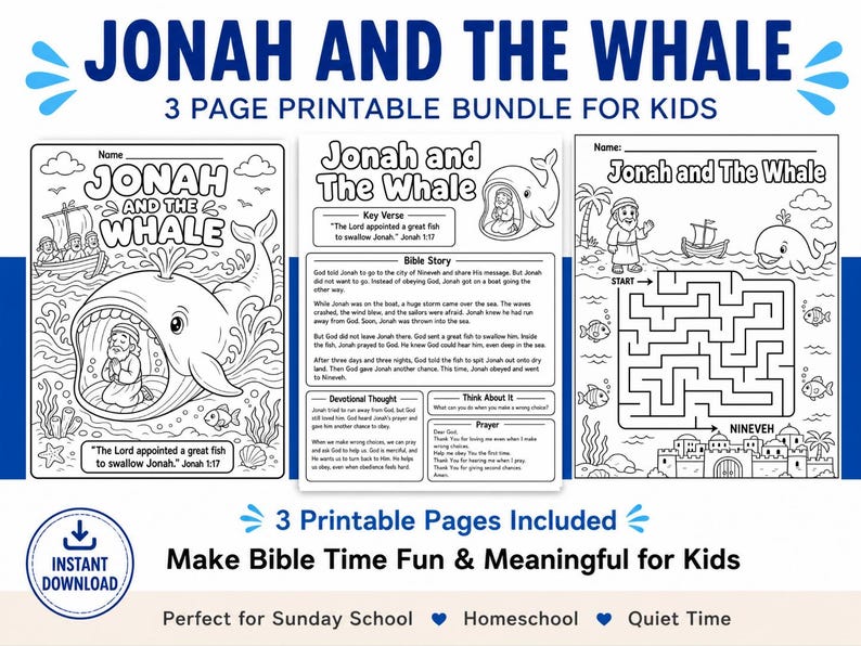 Jonah and the Whale Bible Lesson Bundle for Kids | Sunday School ...