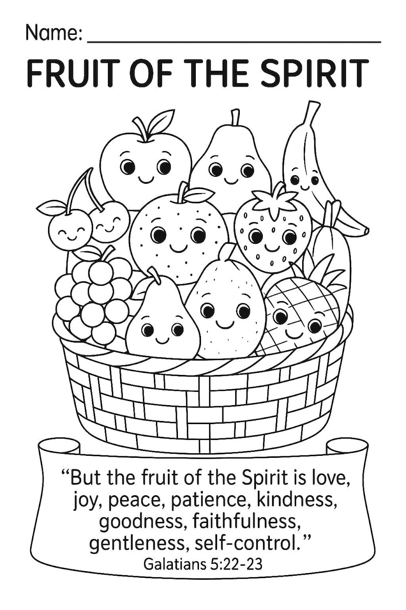 Fruits of the Spirit Bible Lesson & Coloring Page Bundle (PNG + PDF) - Etsy