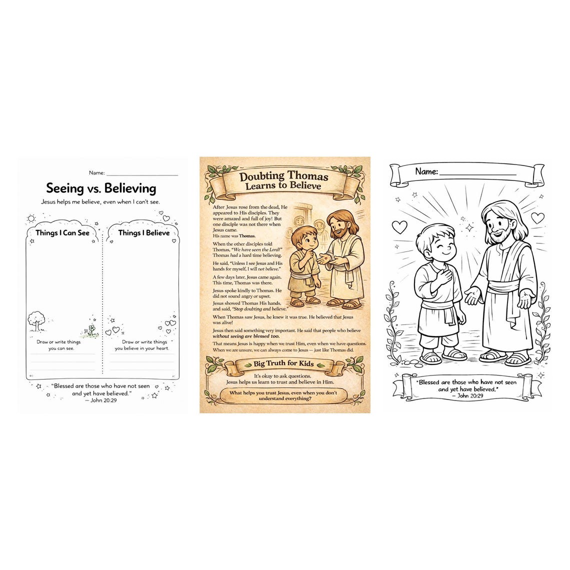 Doubting Thomas Bible Activity Set for Kids | Coloring Page, Story and ...