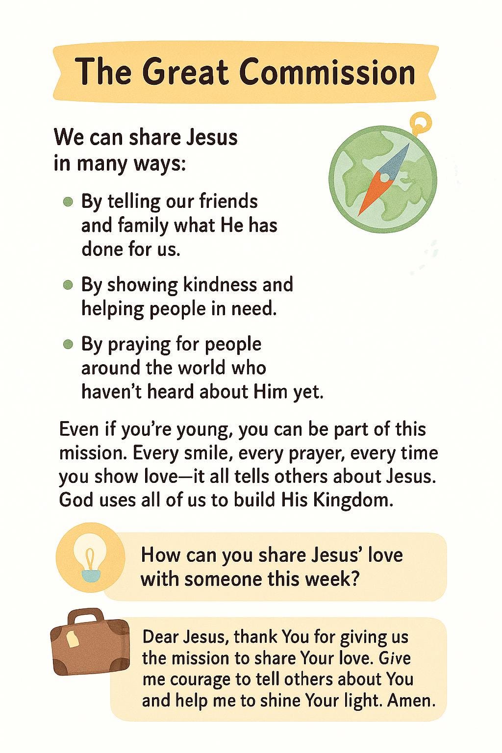 The Great Commission Kids Bible Lesson | Matthew 28:19 Devotional ...