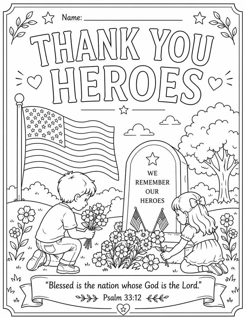 Memorial Day Printable for Kids | Christian Activity Bundle | Coloring ...