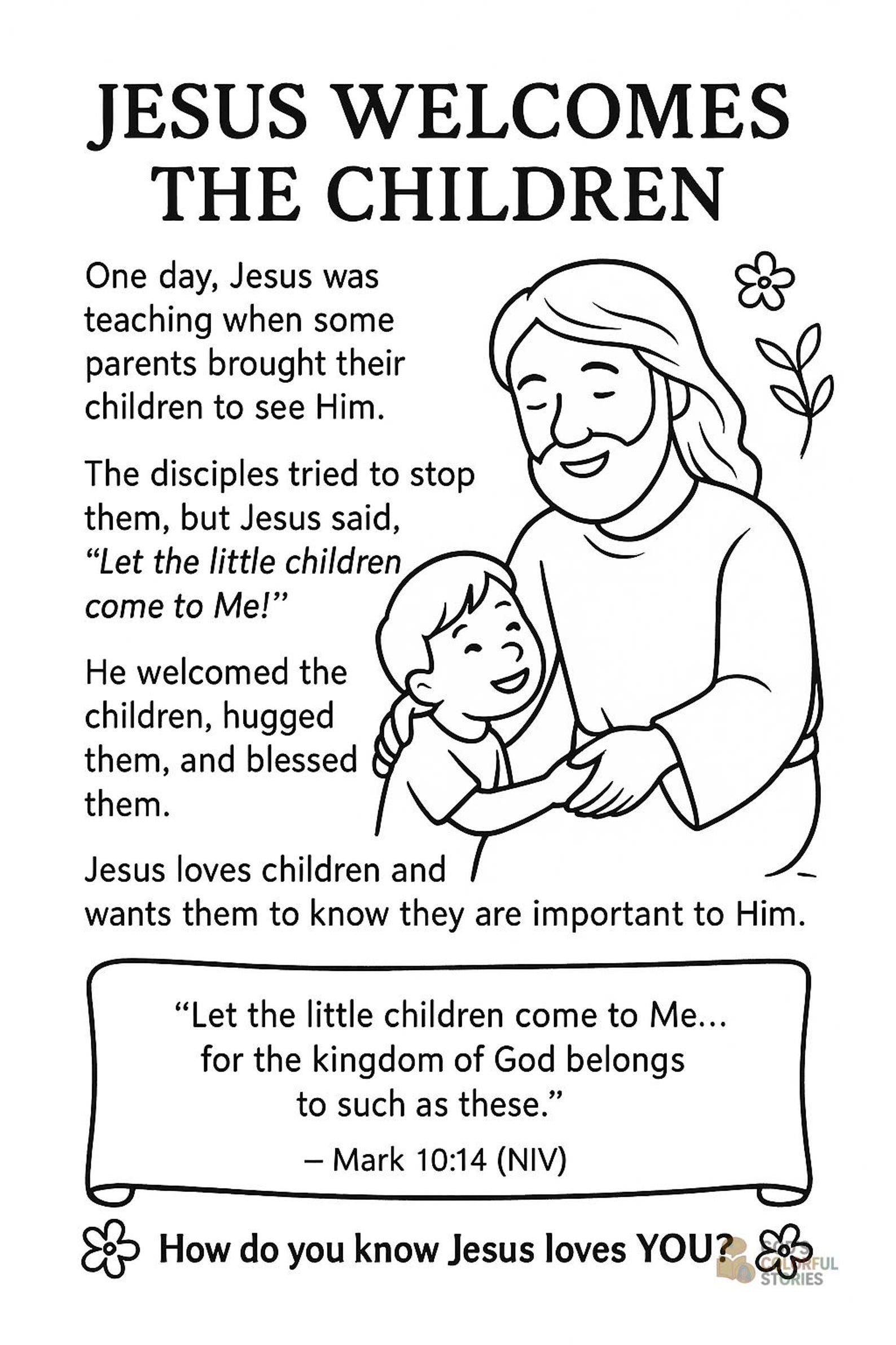 Jesus Loves the Children Printable Set: Bible Story, Coloring Page ...