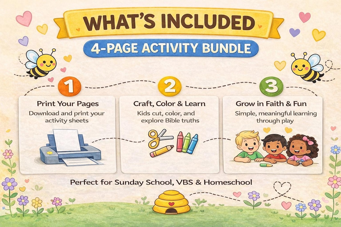 Christian Kids Activity Bundle Printable | Bee Like Jesus Craft ...
