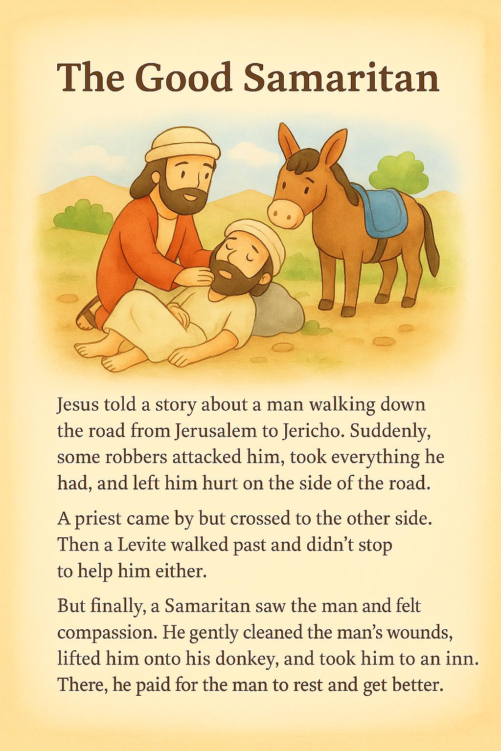 The Good Samaritan Kids Bible Lesson | Printable Devotional & Coloring ...